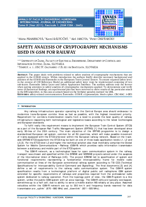 (PDF) Safety Analysis of Cryptography Mechanisms Used in GSM for Railway