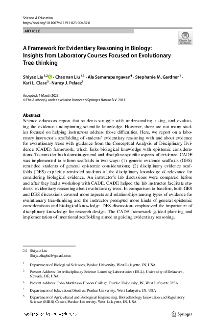 (PDF) A Framework for Evidentiary Reasoning in Biology: Insights from ...