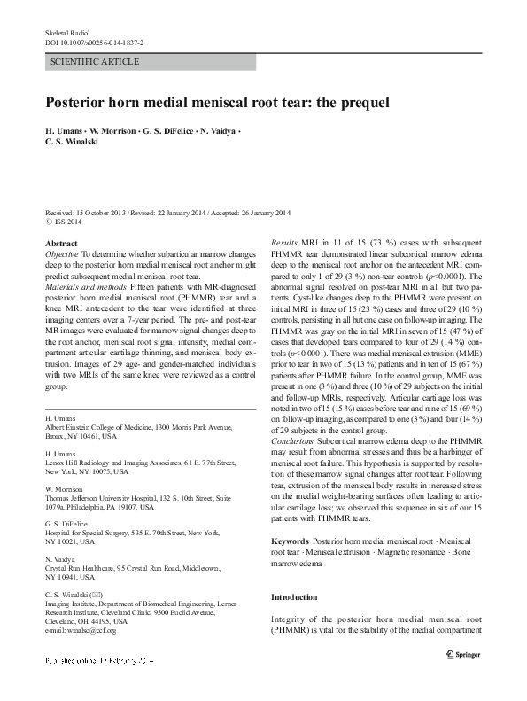 (PDF) Posterior horn medial meniscal root tear: the prequel