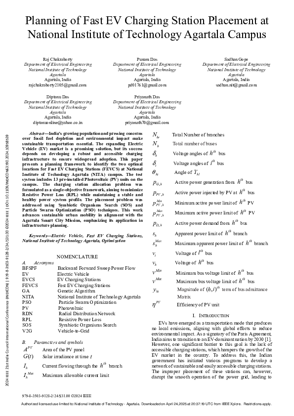 (PDF) Planning of Fast EV Charging Station Placement at National Institute of Technology ...