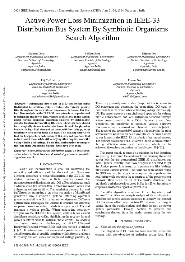 Pdf Active Power Loss Minimization In Ieee 33 Distribution Bus System