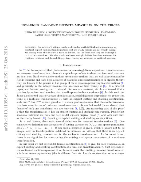 (PDF) Non-rigid rank-one infinite measures on the circle