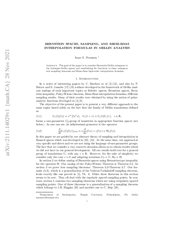 (PDF) Bernstein spaces, sampling, and Riesz-Boas interpolation formulas in Mellin Analysis