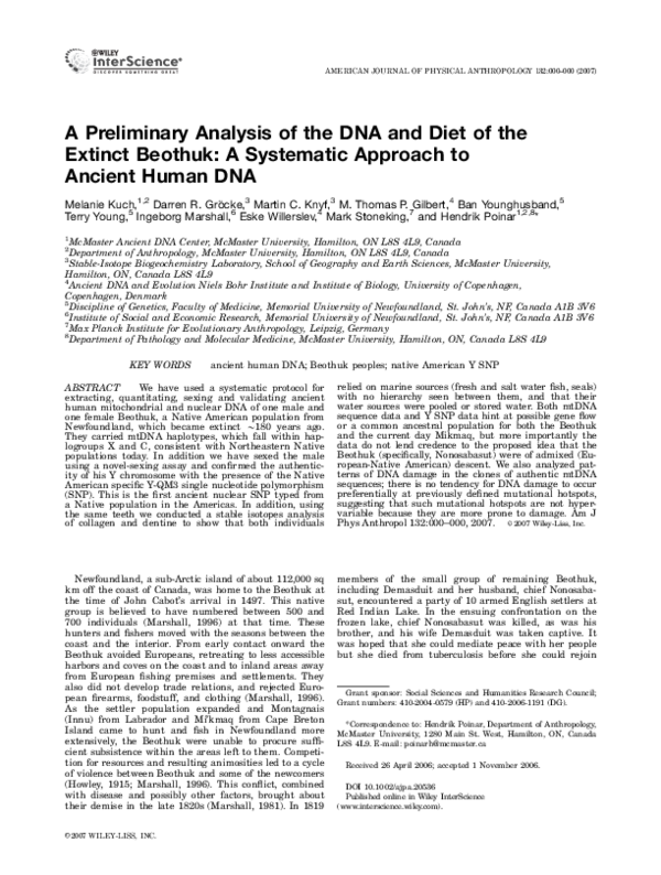 (PDF) A preliminary analysis of the DNA and diet of the extinct Beothuk ...