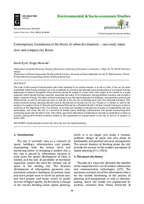 (PDF) Contemporary foundations of the theory of urban development – case study smart, slow and ...