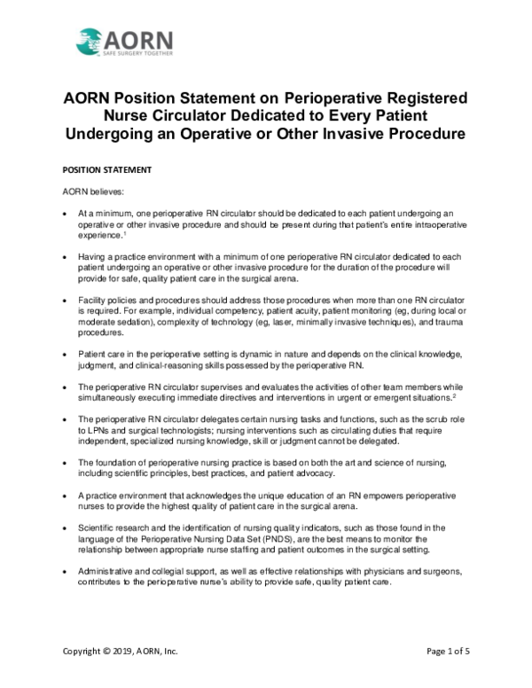 (PDF) AORN Position Statement on One Perioperative Registered Nurse ...