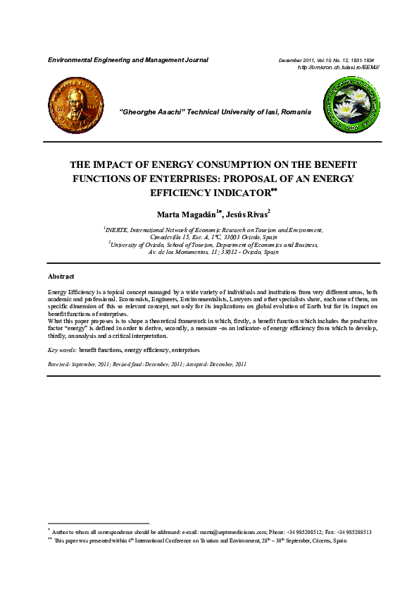 (PDF) The Impact of Energy Consumption on the Benefit Functions of ...