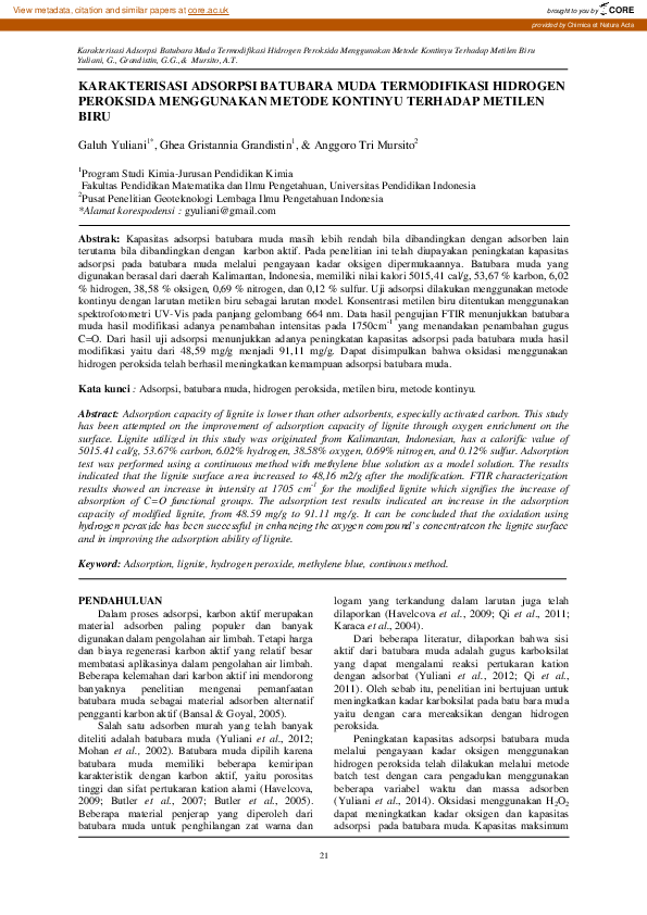 (PDF) Karakterisasi Adsorpsi Batubara Muda Termodifikasi Hidrogen ...