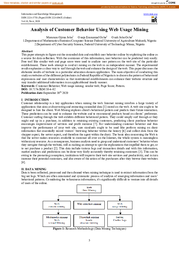 (PDF) Analysis of Customer Behavior Using Web Usage Mining