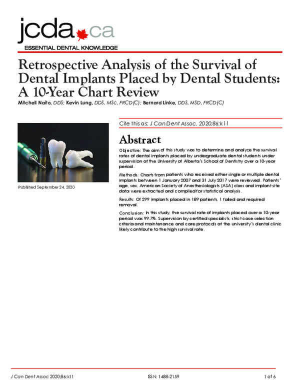 (PDF) Retrospective Analysis of the Survival of Dental Implants Placed by Dental Students: A 10 ...