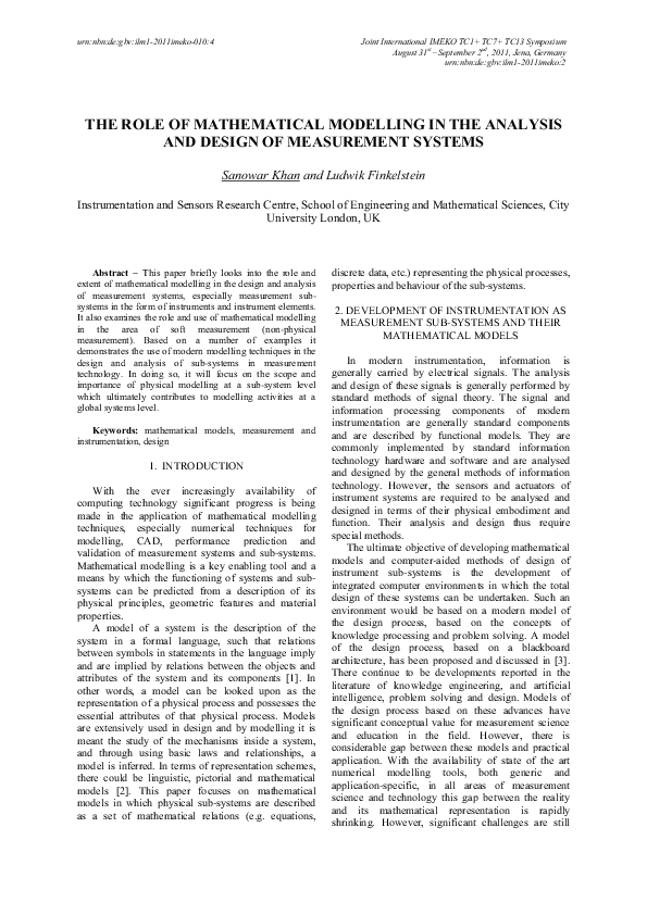 (PDF) The Role of Mathematical Modelling in the Analysis and Design of ...