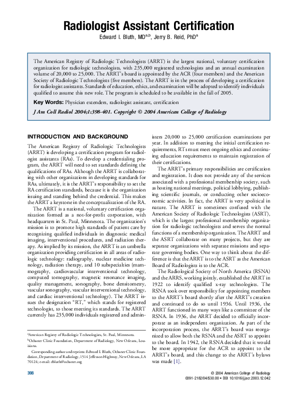 (PDF) Radiologist assistant certification