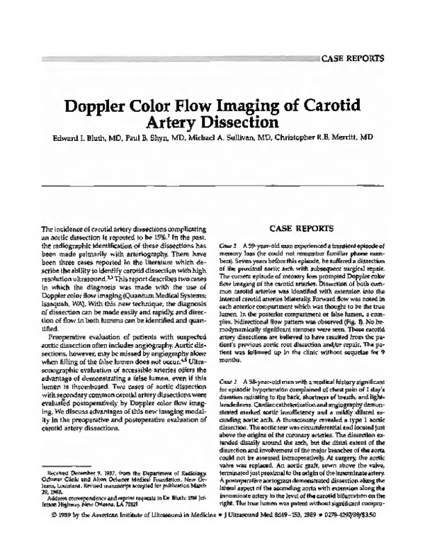 (PDF) Doppler color flow imaging of carotid artery dissection