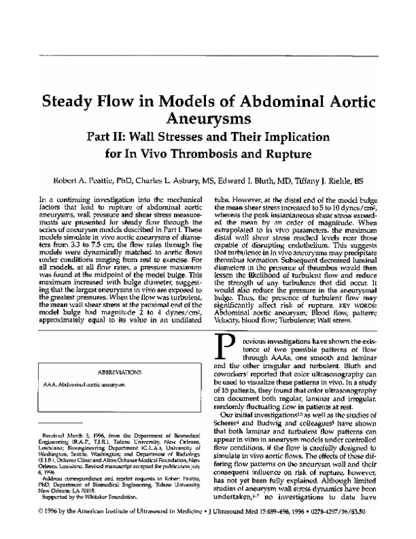 (PDF) Steady flow in models of abdominal aortic aneurysms. Part II ...
