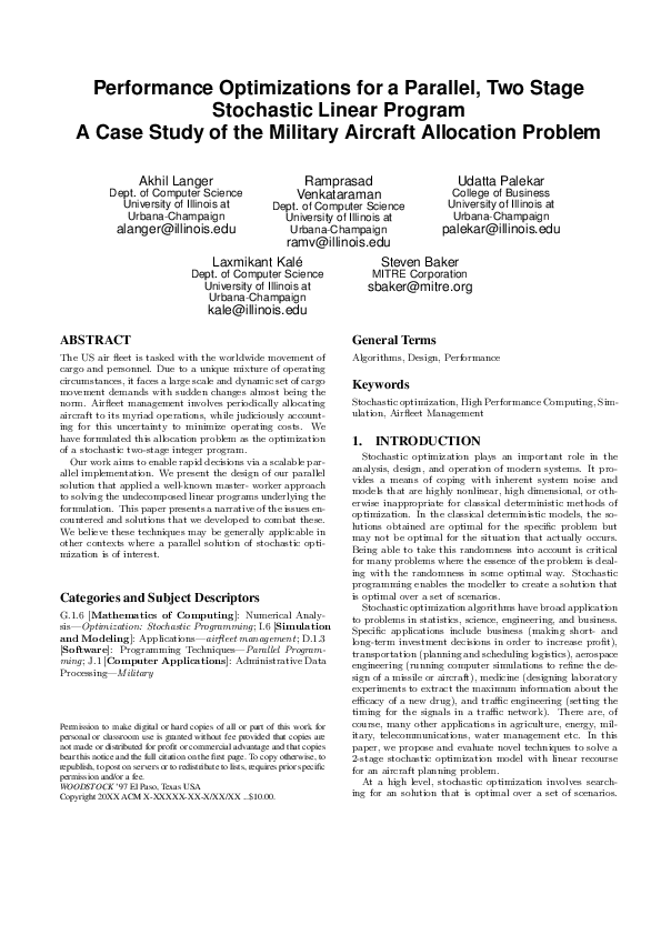 (PDF) Performance Optimizations for a Parallel, Two Stage Stochastic Linear Program A Case Study ...