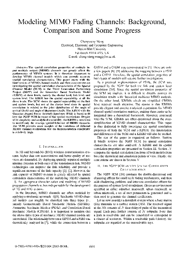 (PDF) Modeling MIMO Fading Channels: Background, Comparison and Some Progress