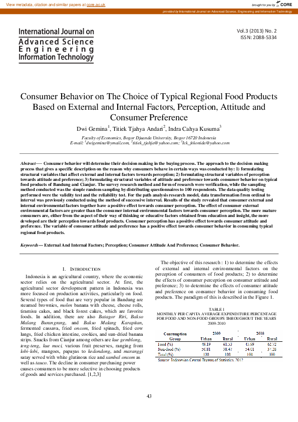 (PDF) Consumer Behavior on The Choice of Typical Regional Food Products ...