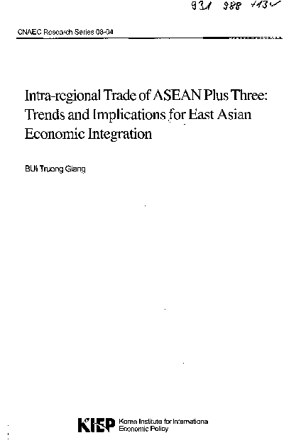 (PDF) Intra-regional trade of ASEAN Plus Three: trends and implications ...