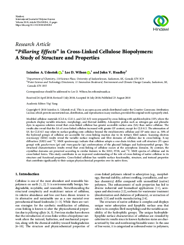 (PDF) “Pillaring Effects” in Cross-Linked Cellulose Biopolymers: A ...