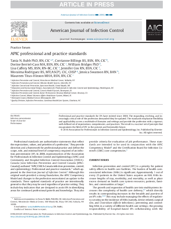 (PDF) APIC professional and practice standards