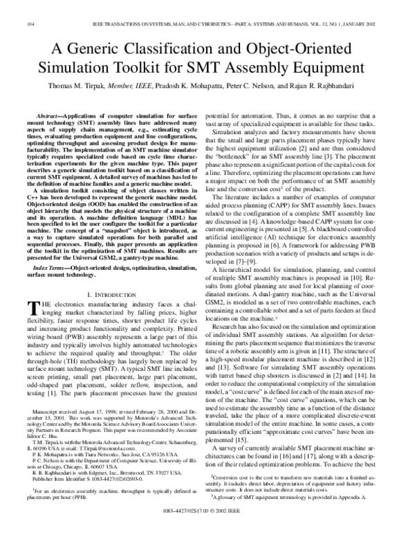 (PDF) A generic classification and object-oriented simulation toolkit for SMT assembly equipment