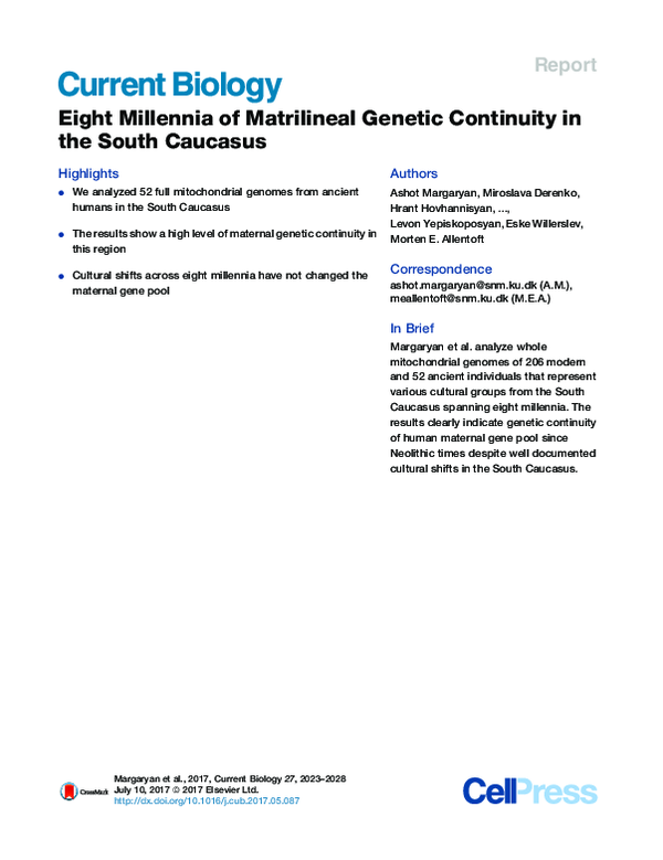 (PDF) Eight Millennia of Matrilineal Genetic Continuity in the South ...