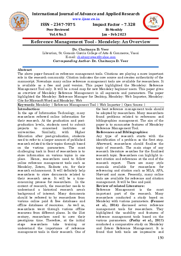 (PDF) Reference Management Tool - Mendeley: An Overview