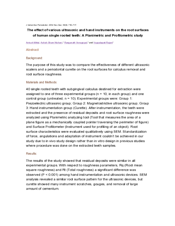 (PDF) The effect of various ultrasonic and hand instruments on the root ...
