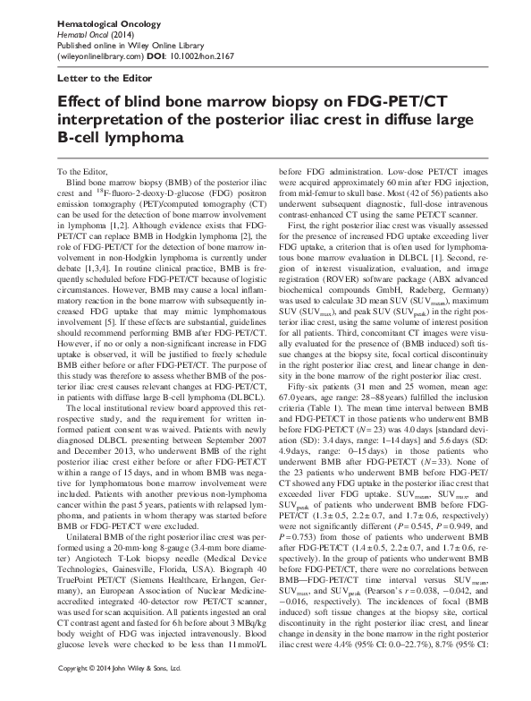 (PDF) Effect of blind bone marrow biopsy on FDG-PET/CT interpretation of the posterior iliac ...