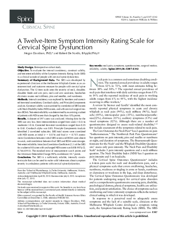 (PDF) A Twelve-Item Symptom Intensity Rating Scale for Cervical Spine ...