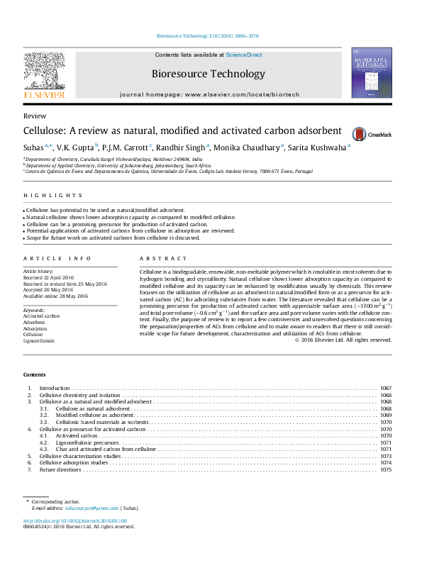 (PDF) Cellulose: A review as natural, modified and activated carbon ...