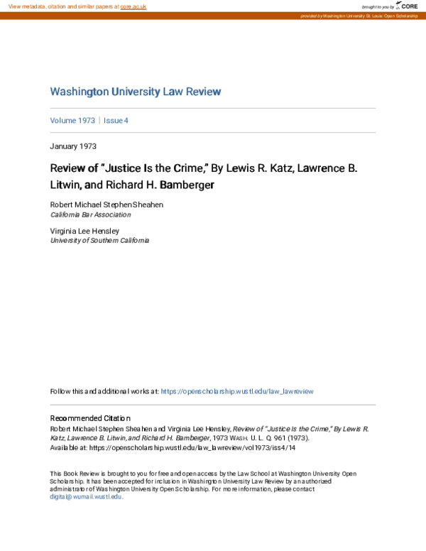 (PDF) Review of “Justice Is the Crime,” By Lewis R. Katz, Lawrence B ...