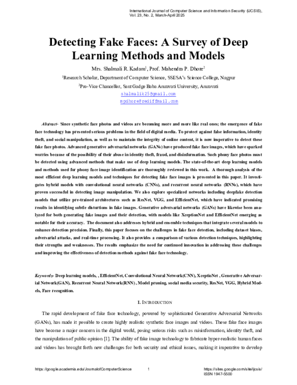 (PDF) Detecting Fake Faces: A Survey of Deep Learning Methods and Models