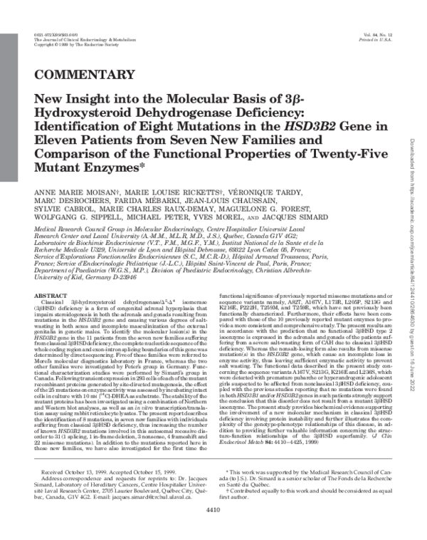(PDF) New Insight into the Molecular Basis of 3β-Hydroxysteroid ...