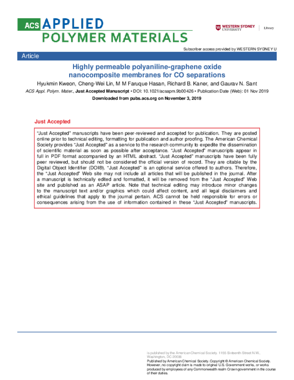 (PDF) Highly Permeable Polyaniline–Graphene Oxide Nanocomposite ...