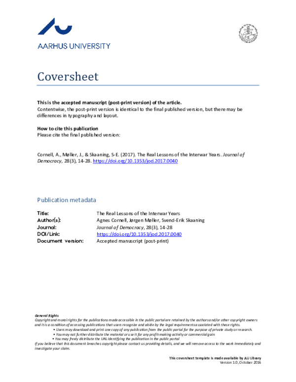 (PDF) The Real Lessons of the Interwar Years