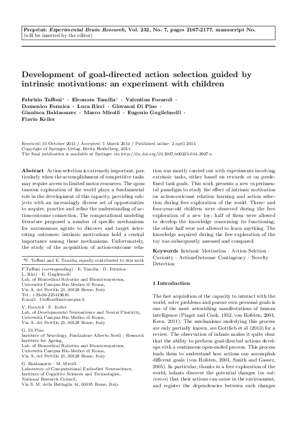 (PDF) Development of goal-directed action selection guided by intrinsic ...