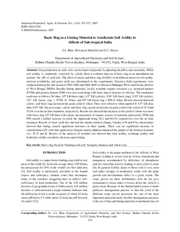 (PDF) Basic Slag as a Liming Material to Ameliorate Soil Acidity in ...