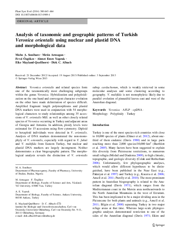 (PDF) Analysis of taxonomic and geographic patterns of Turkish Veronica ...