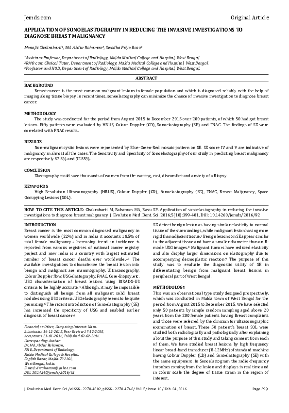 (PDF) Application of Sonoelastography in Reducing the Invasive ...