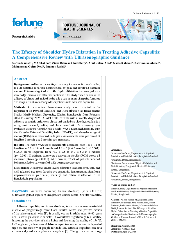 (PDF) The Efficacy of Shoulder Hydro Dilatation in Treating Adhesive ...