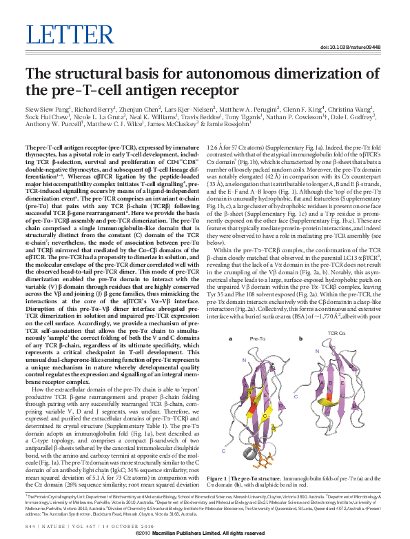 (PDF) The structural basis for autonomous dimerization of the pre-T ...