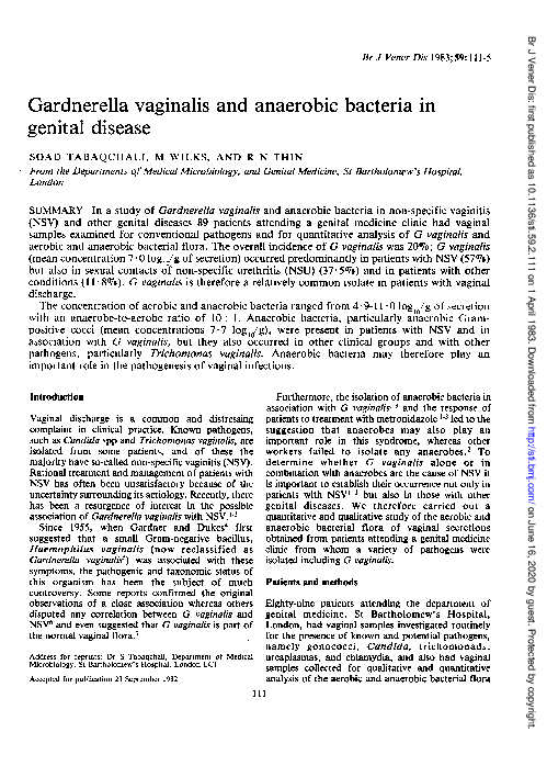 (PDF) Gardnerella vaginalis and anaerobic bacteria in genital disease