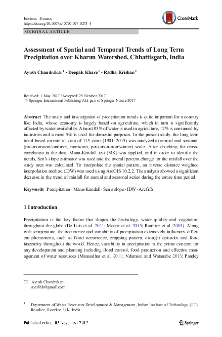 (PDF) Assessment of Spatial and Temporal Trends of Long Term Precipitation over Kharun Watershed ...