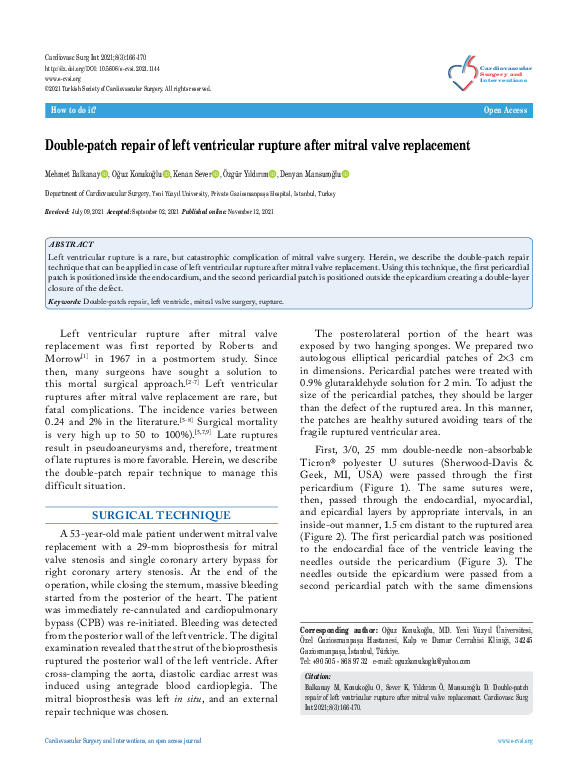 (PDF) Double-patch repair of left ventricular rupture after mitral ...