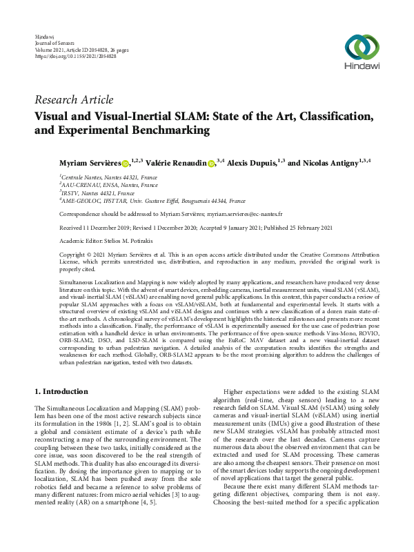 (PDF) Visual and Visual-Inertial SLAM: State of the Art, Classification, and Experimental ...
