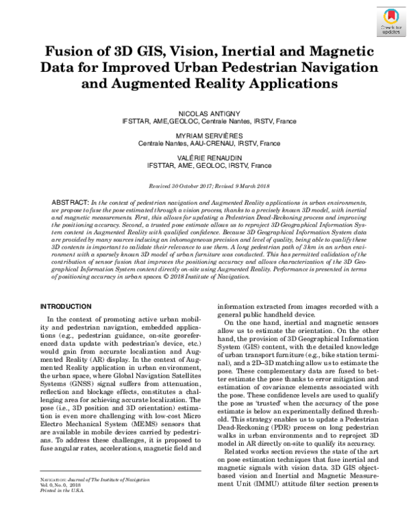 (PDF) Fusion of 3D GIS, Vision, Inertial and Magnetic Data for Improved Urban Pedestrian ...
