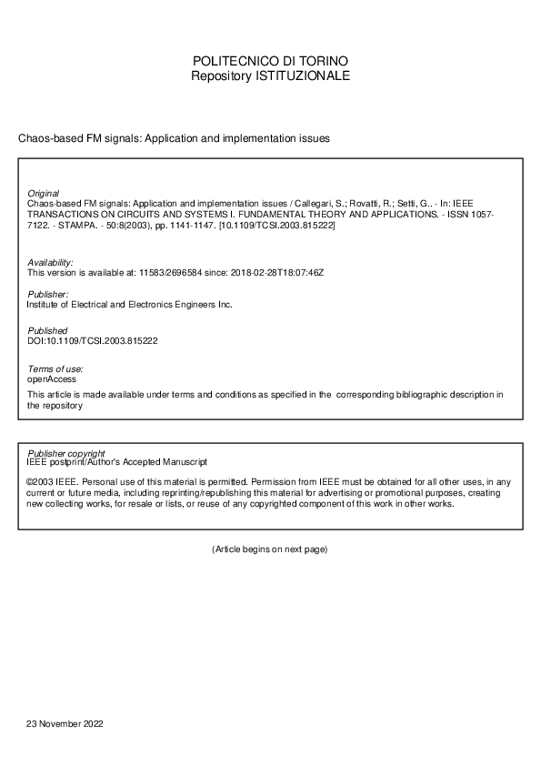(PDF) Chaos-based FM signals: application and implementation issues
