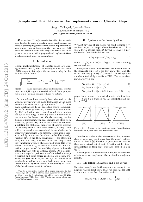 (PDF) Sample and Hold Errors in the Implementation of Chaotic Maps