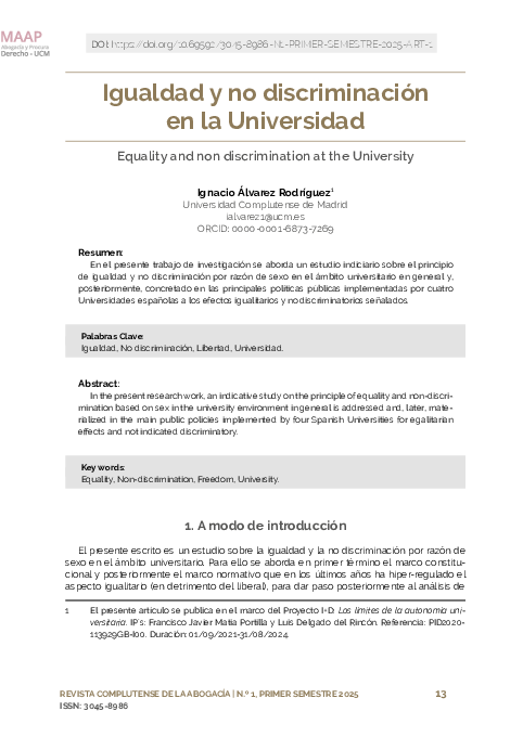 (PDF) Igualdad y no discriminación en la Universidad